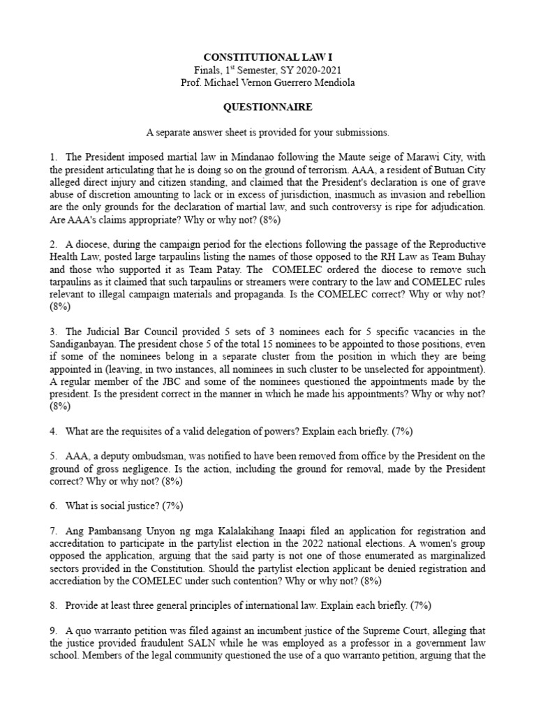 Cons1 Qs | PDF | Governance | Public Law