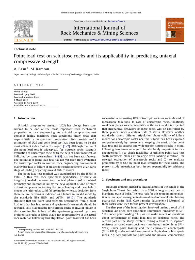 Point Load Test On Schistose Rocks and Its Applicability in Predicting ...