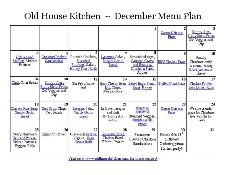 December Menu Plan Overview | PDF