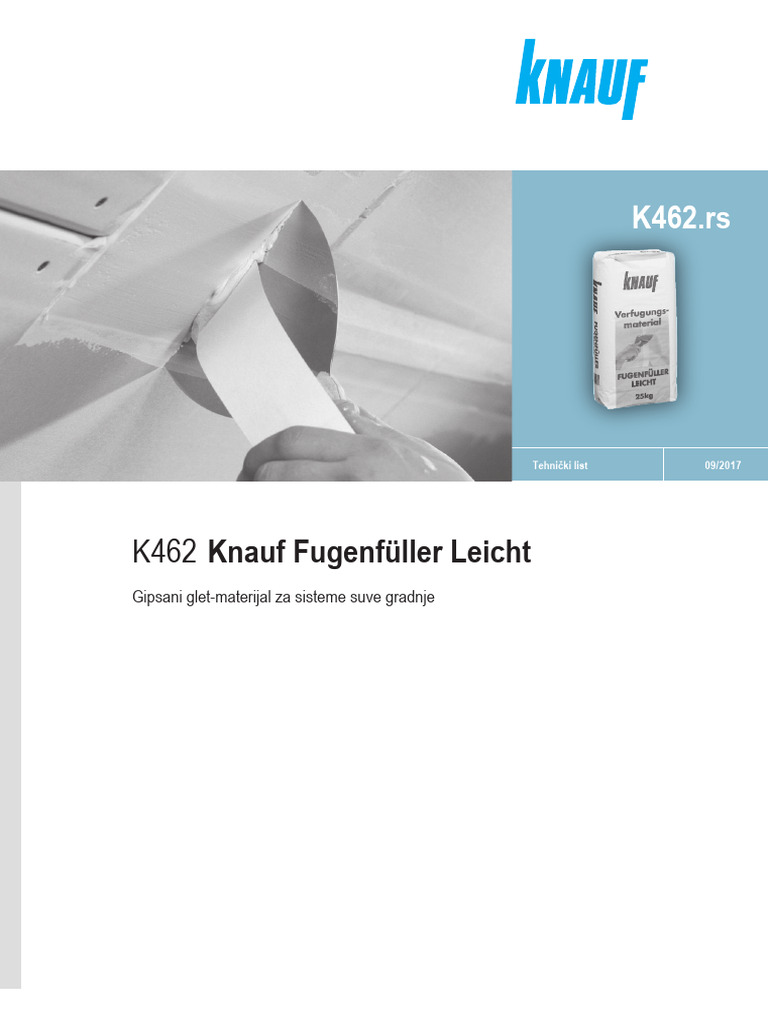 Tehnicki List K462 Knauf Fugenfuller Leicht 2017 | PDF