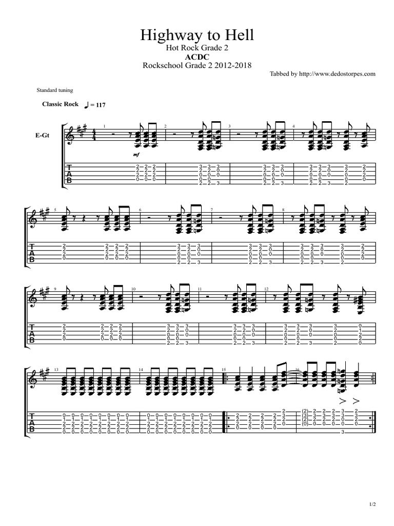Highway to Hell Guitar Tabs | PDF