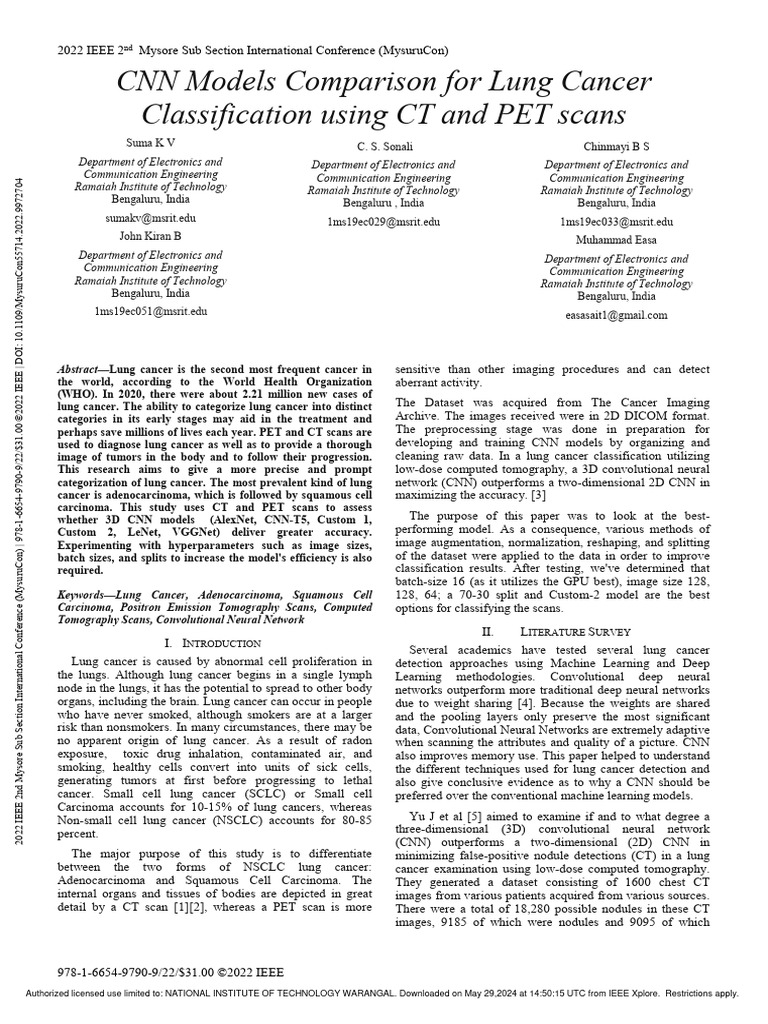 CNN Models Comparison For Lung Cancer Classification Using CT and PET ... CNN Models Comparison For Lung Cancer Classification Using CT and PET ...