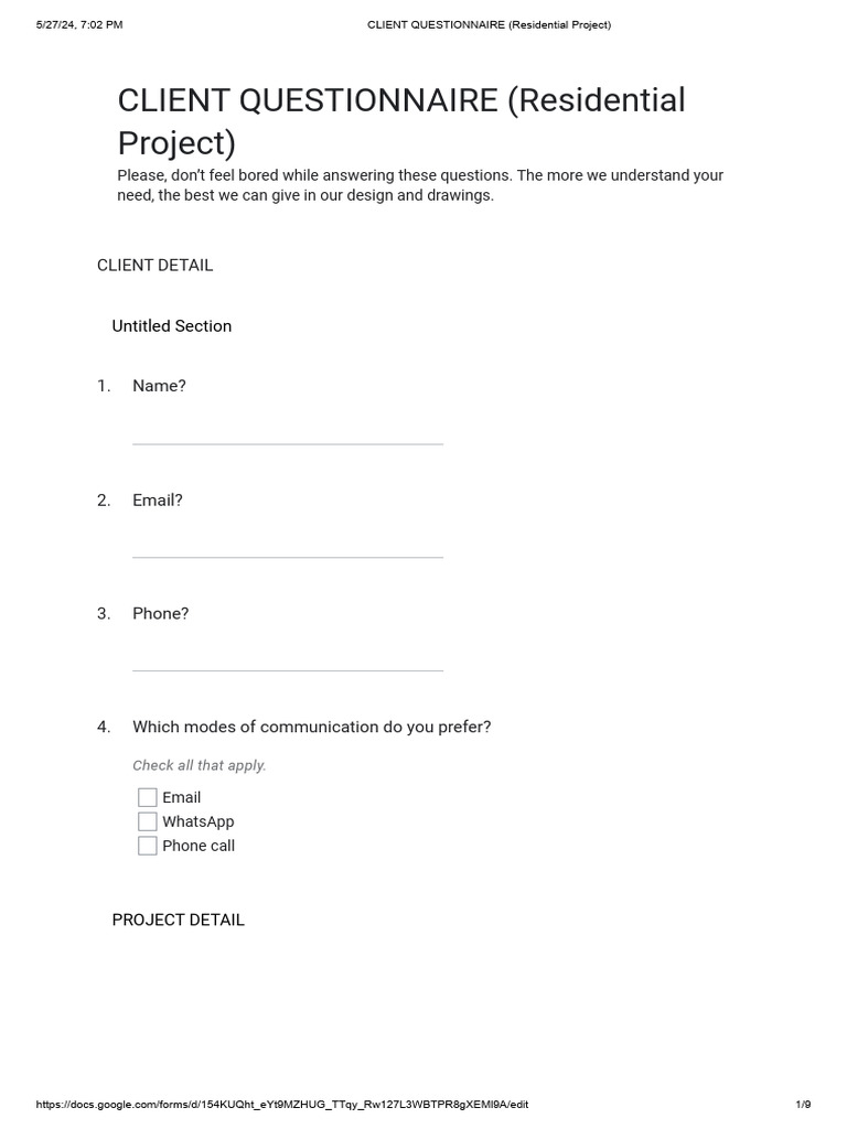 Residential-CLIENT QUESTIONNAIRE - Google Forms | PDF | Art