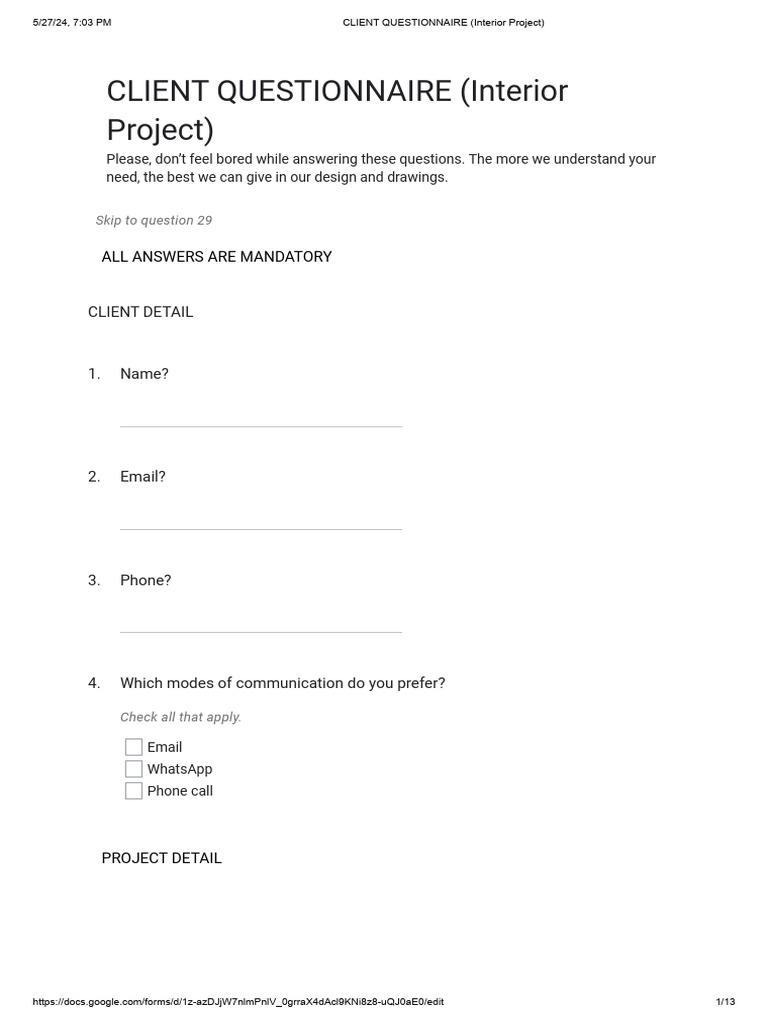 Interior-Client Questionnaire - Google Forms | PDF | Minimalism ...
