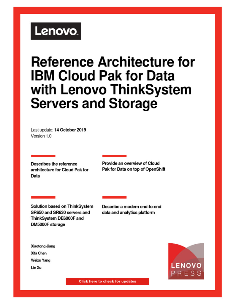 Lenovo Reference Architecture For IBM Cloud Pak For Data | PDF | Cloud Computing | Computer Cluster