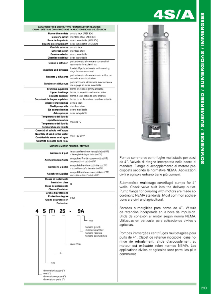 Bomba Sumergible 4S 140-14A PENTAX | PDF