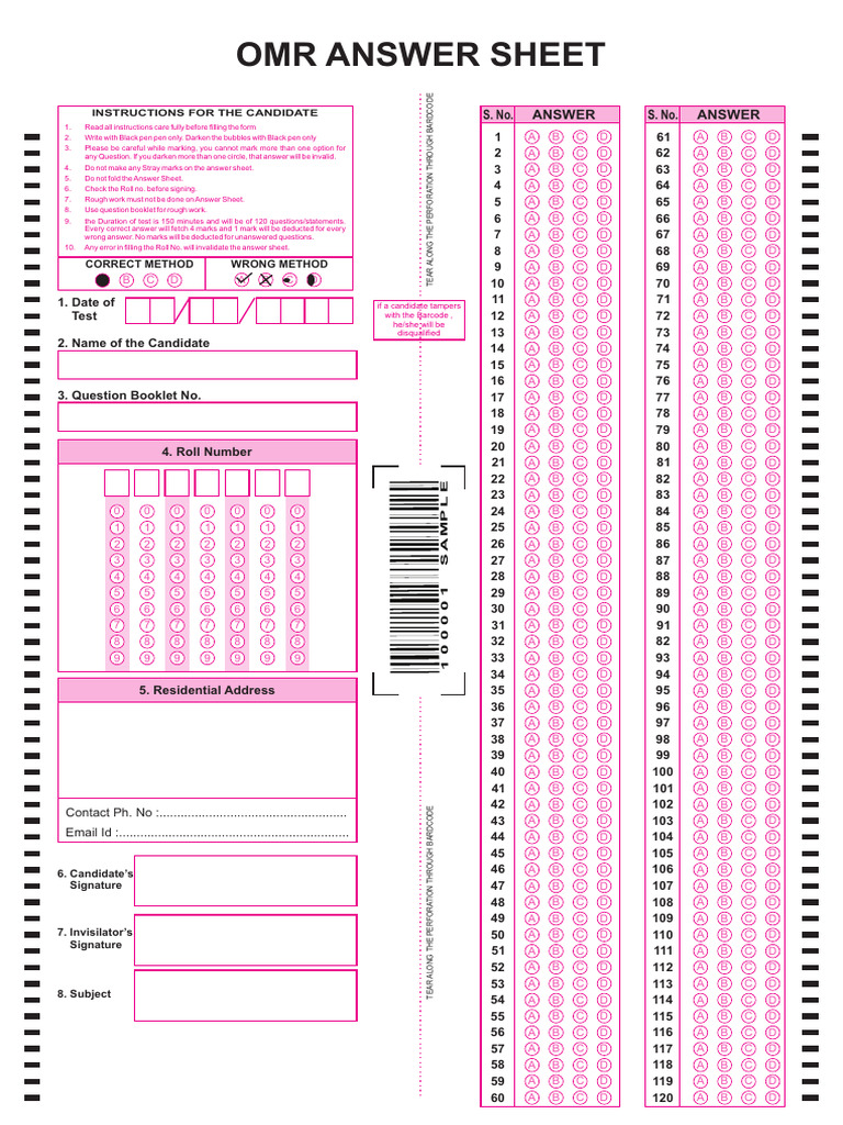 NDA Omr Sheet 120 Questions | PDF