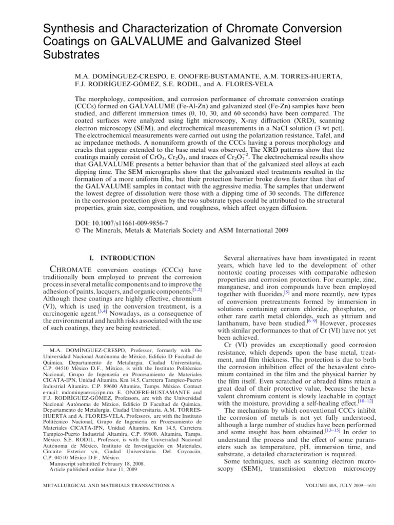 Chromate Coatings on GALVALUME Steel | PDF | Corrosion | Scanning ...