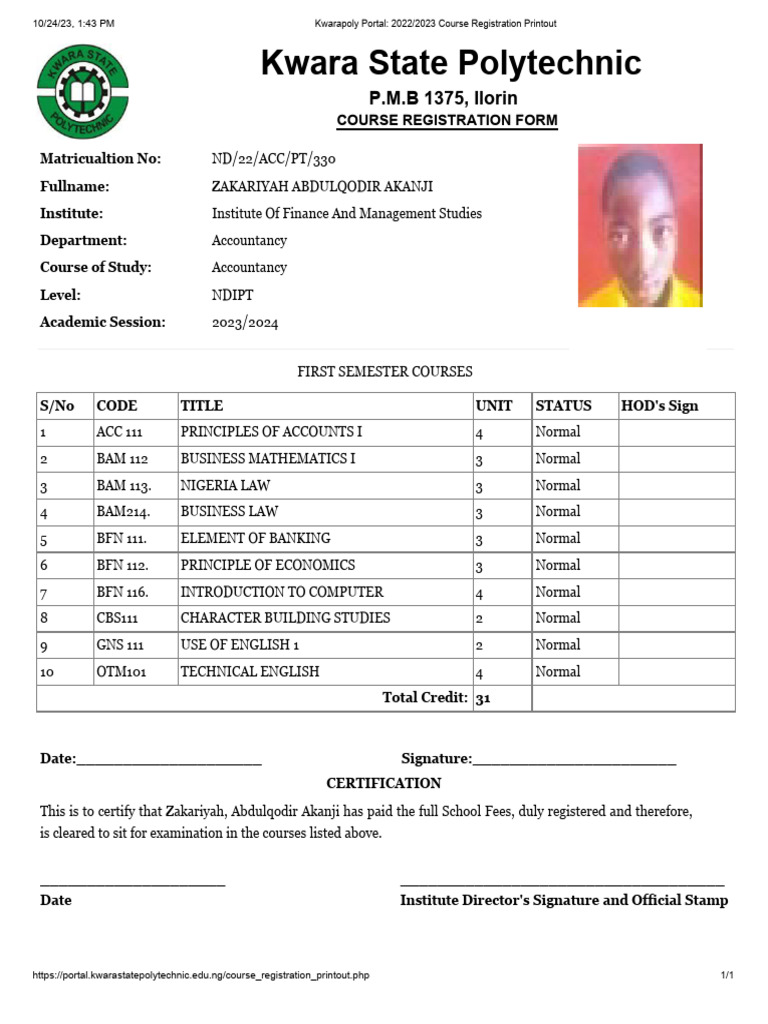 Kwara State Polytechnic: P.M.B 1375, Ilorin | PDF