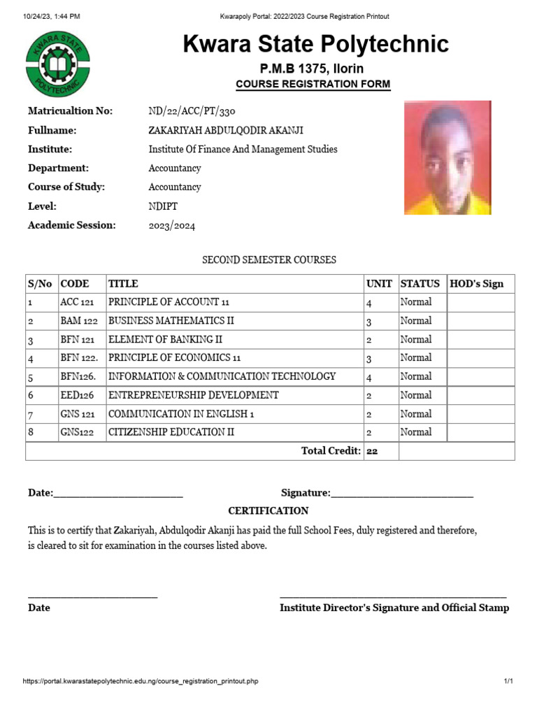 Kwara State Polytechnic: P.M.B 1375, Ilorin | PDF