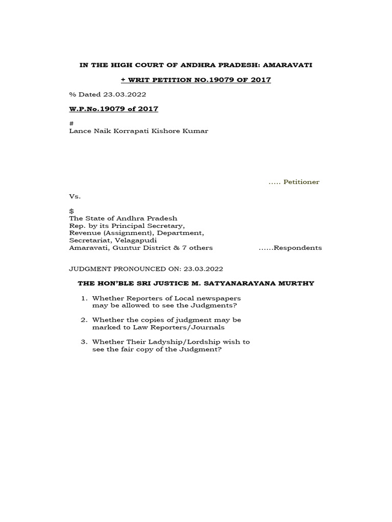 Andhra Pradesh High Court Show Cause Notice 413550 | PDF | Certiorari ...