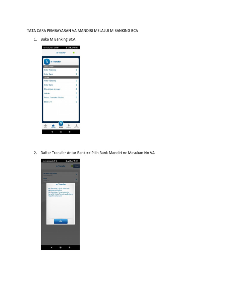 Pembayaran VA Mandiri via M Banking BCA | PDF | Pengelolaan Keuangan & Uang