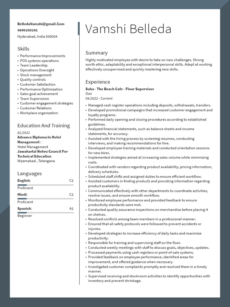Vamshi Belleda Resume | PDF | Point Of Sale | Sales