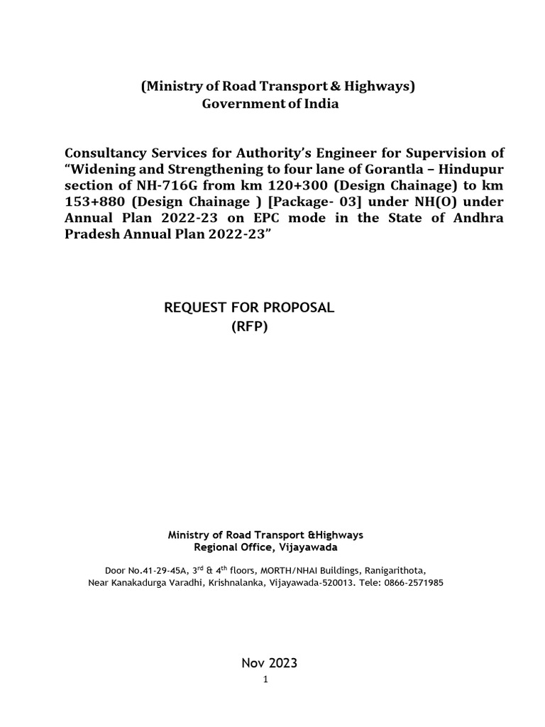RFP Document For AE NH 716G Hindupur | PDF | Joint Venture | Request ...