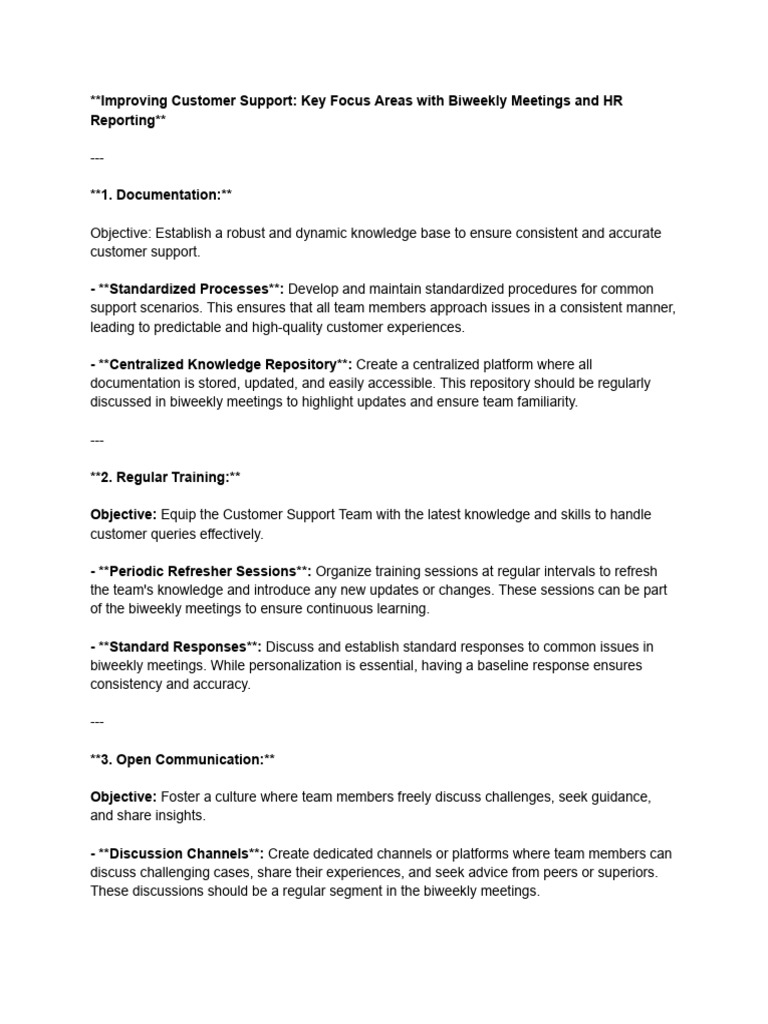 Improving Customer Support - Key Focus Areas With Biweekly Meetings and ...