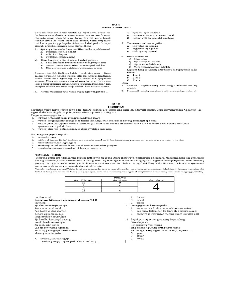 Latihan Soal B.jawa Kelas 3 (Hanya Untuk Kalangan Sendiri) | PDF