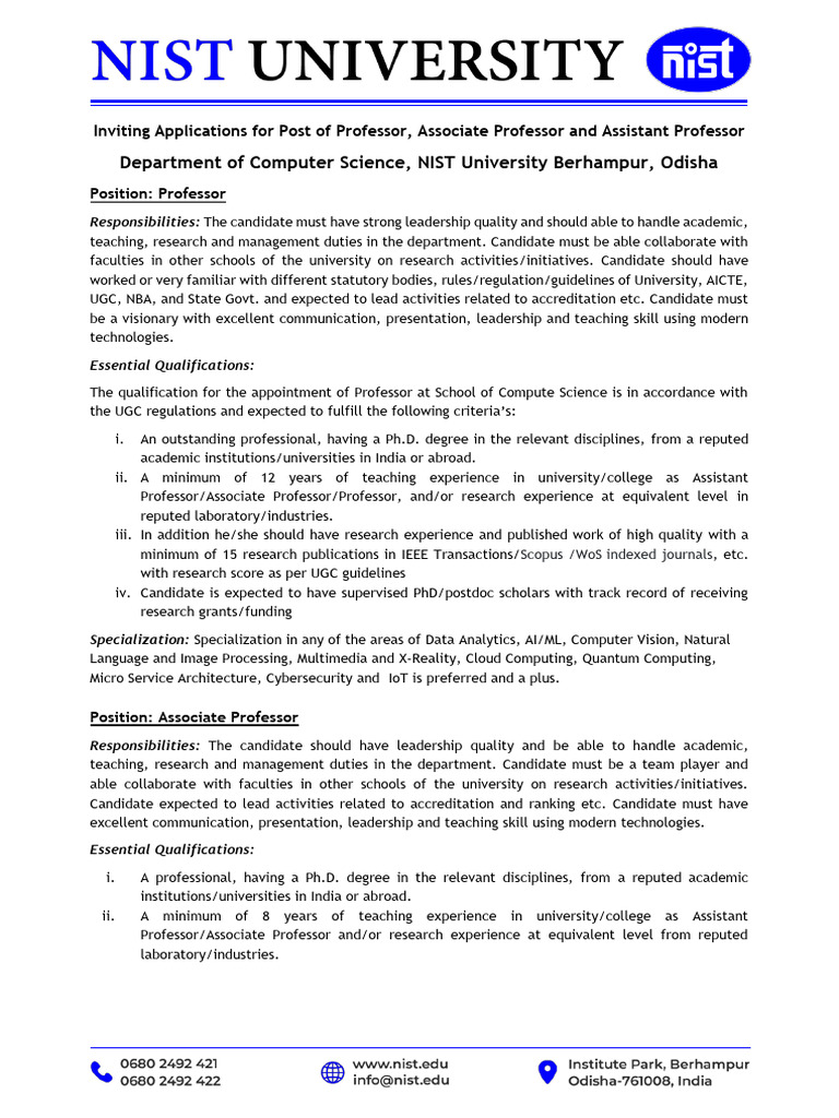 Faculty Positions in Computer Science at NIST | PDF | Doctor Of Philosophy