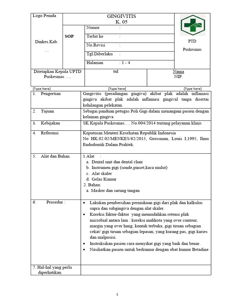 SOP Gingivitis | PDF