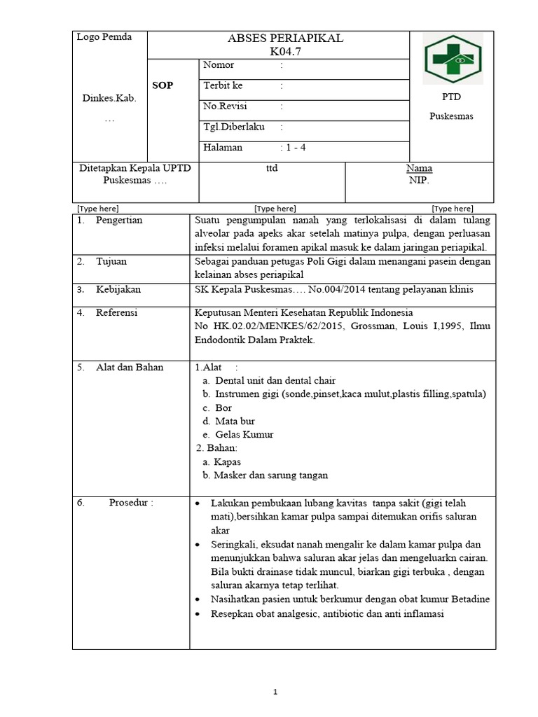 SOP Abses Periapikal | PDF