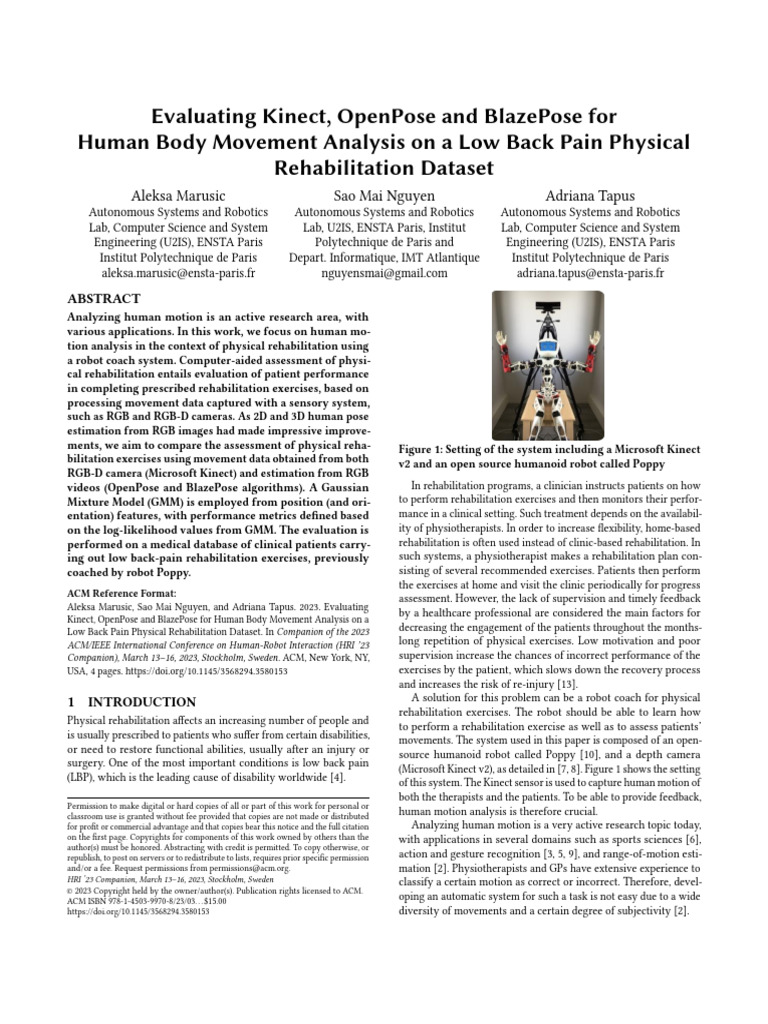Evaluating Kinect, OpenPose and BlazePose For Human Body Movement Analysis On A Low Back Pain ...