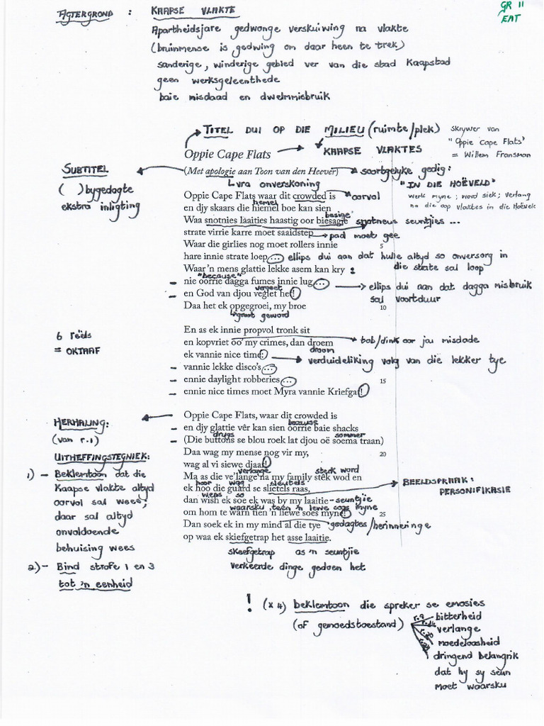 Oppie Cape Flats - Gedig Notas | PDF