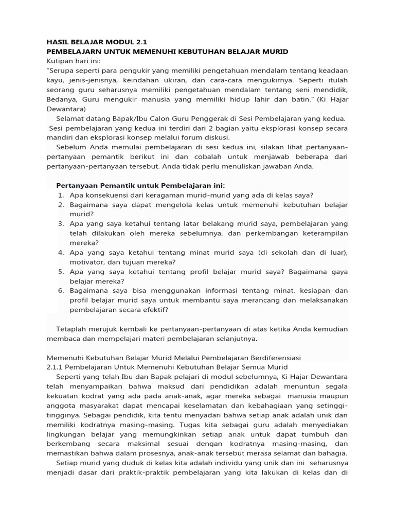 Pembelajaran Berdiferensiasi untuk Murid | PDF