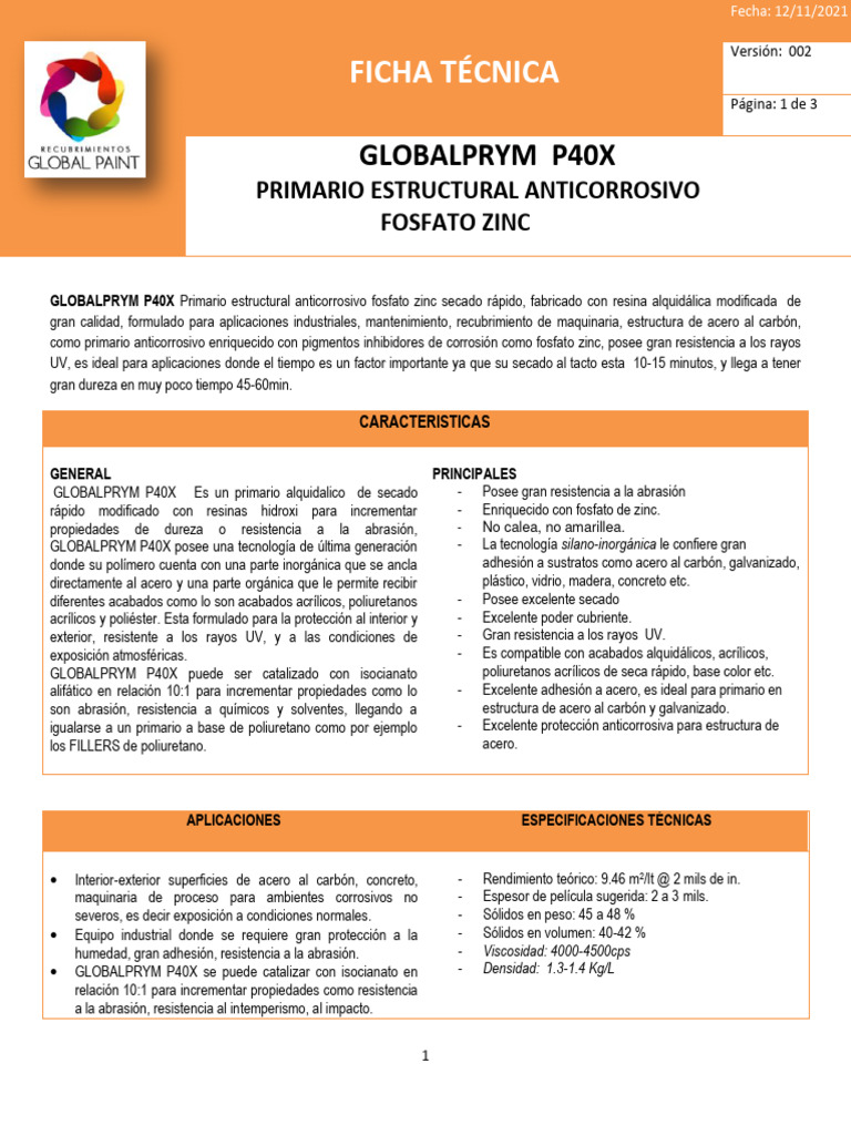 Ficha Tecnica Globalprym-P40x.03!05!22 | PDF | Poliuretano | Acero