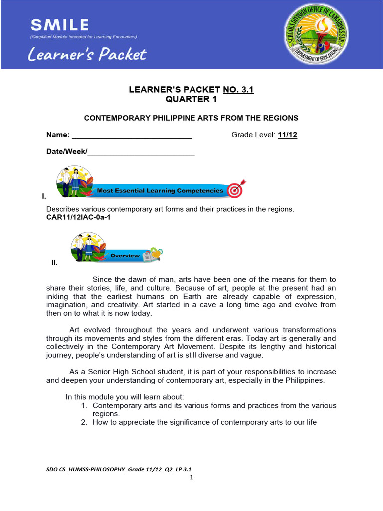 Sdo-Cs Humss Cpar q1 Week1 LP | PDF | Wikipedia | Contemporary Art