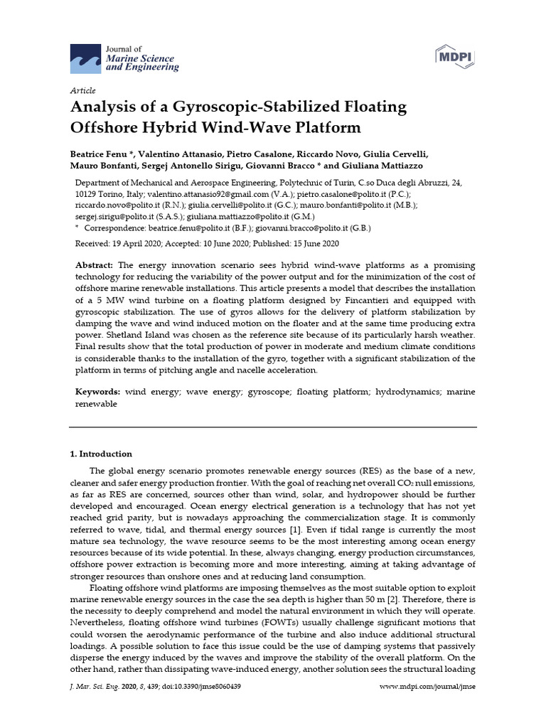 Analysis of A Gyroscopic-Stabilized Floating Offsh | PDF | Gyroscope ...