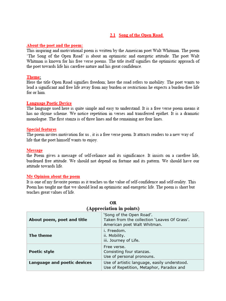 Appreciation of Poem (2.1, 2.2) | PDF | Poetry