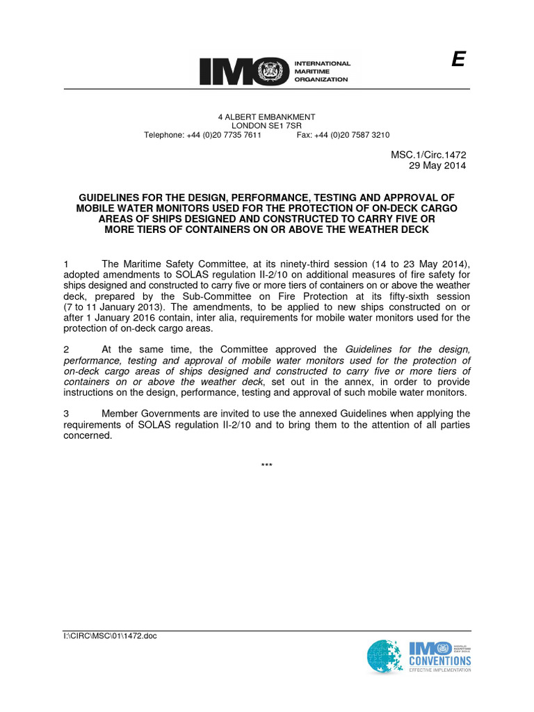 2014 - 05a - MSC.1 Circ.1472 - Guidelines - Protection of On Deck Cargo ...