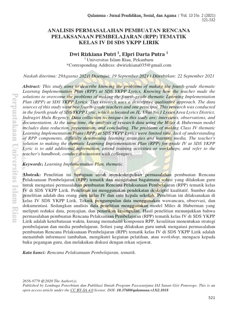 Analisis Permasalahan Pembuatan Rencana Pelaksanaan Pembelajaran (RPP ...