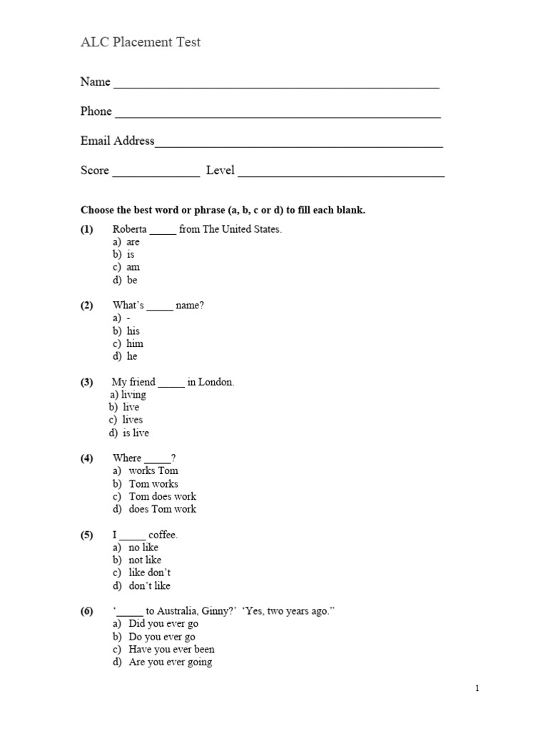 ALC Placement Test | PDF