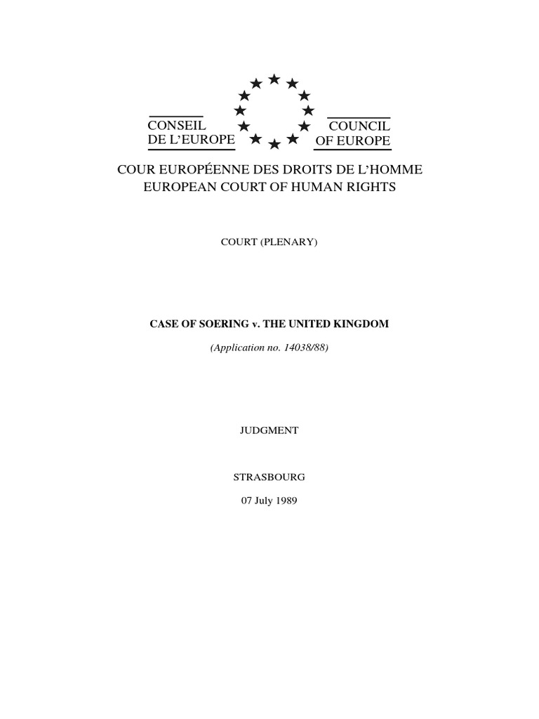 CASE OF SOERING v. THE UNITED KINGDOM | PDF | Extradition | Murder