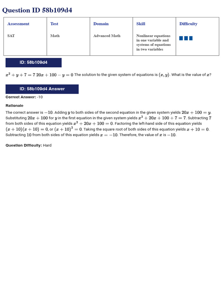 SAT Math Advanced | PDF | Equations | Mathematical Concepts