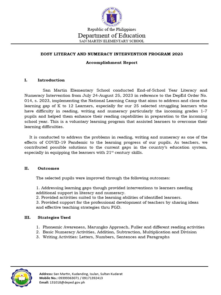 EOSY Literacy & Numeracy Report 2023 | PDF | Literacy | Education Theory