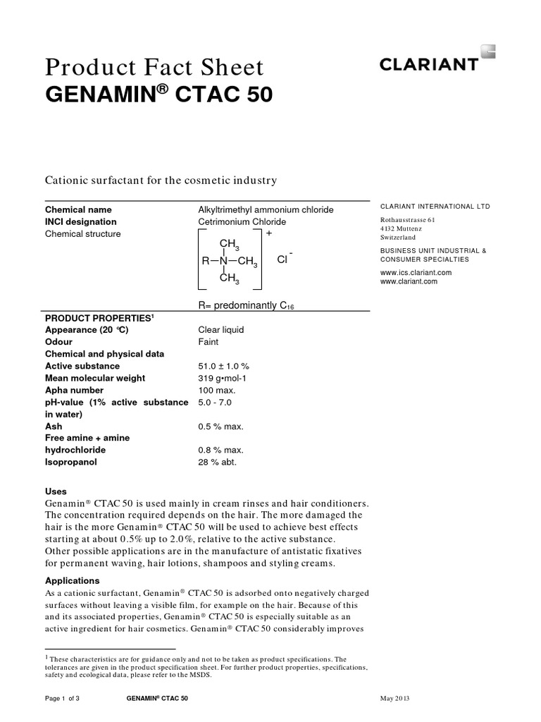 Genamin CTAC 50 (Version 2010) - New | PDF | Surfactant | Salt (Chemistry)