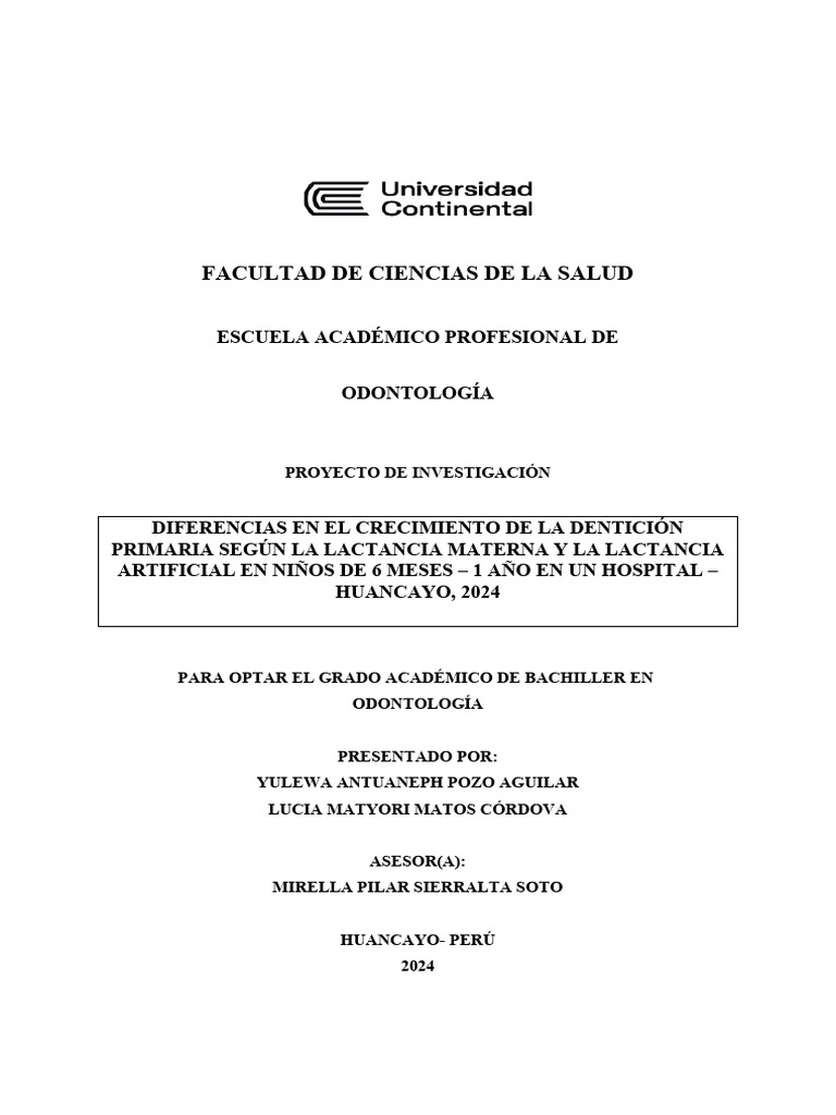 PORTADA PROYECTO DE INVESTIGACIÓN Pozo Y Matos FNN | PDF | Amamantamiento | Boca