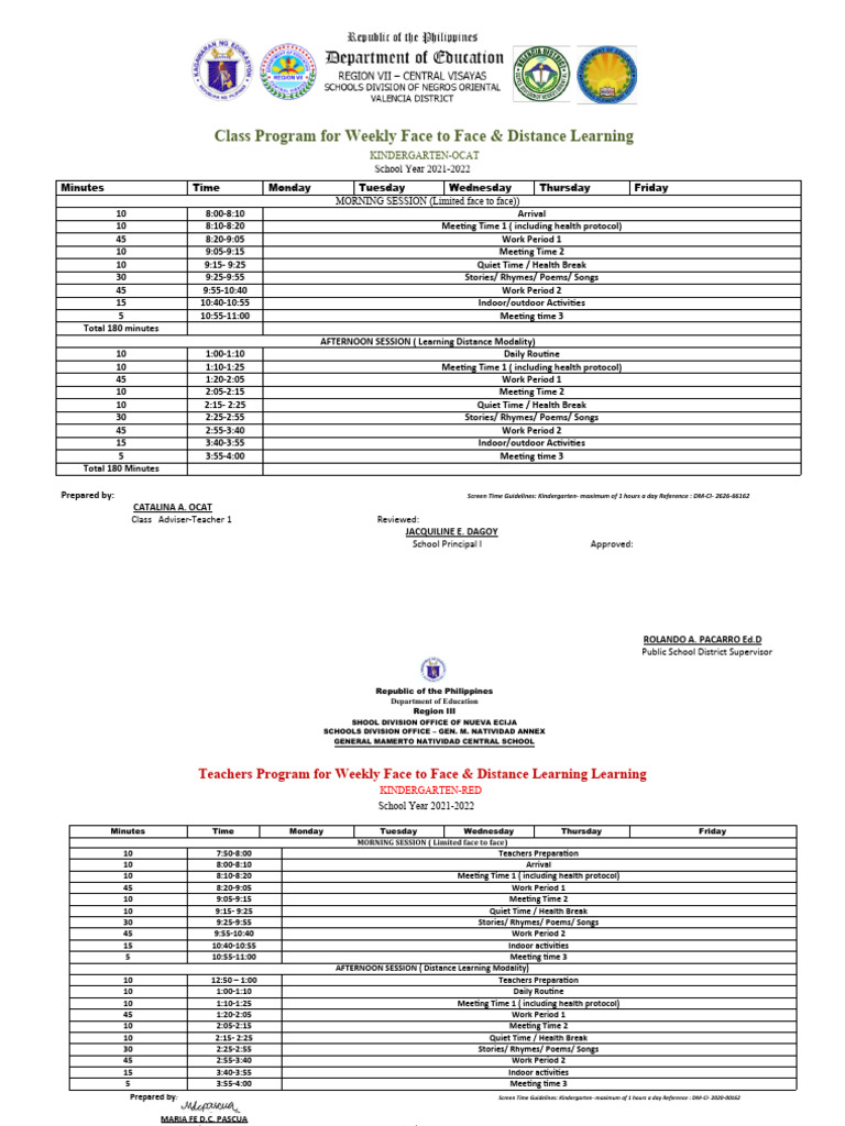 Class Program Kinder Red Pdf