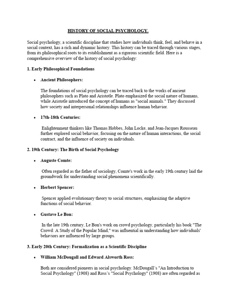 Evolution of Social Psychology History | PDF | Psychology | Social ...
