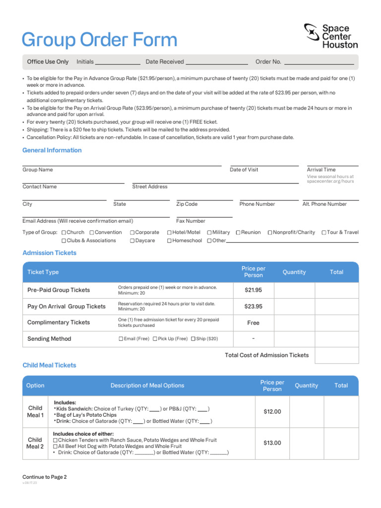 Group Order Form Fall2023 | PDF | Meal | Prepaid Mobile Phone