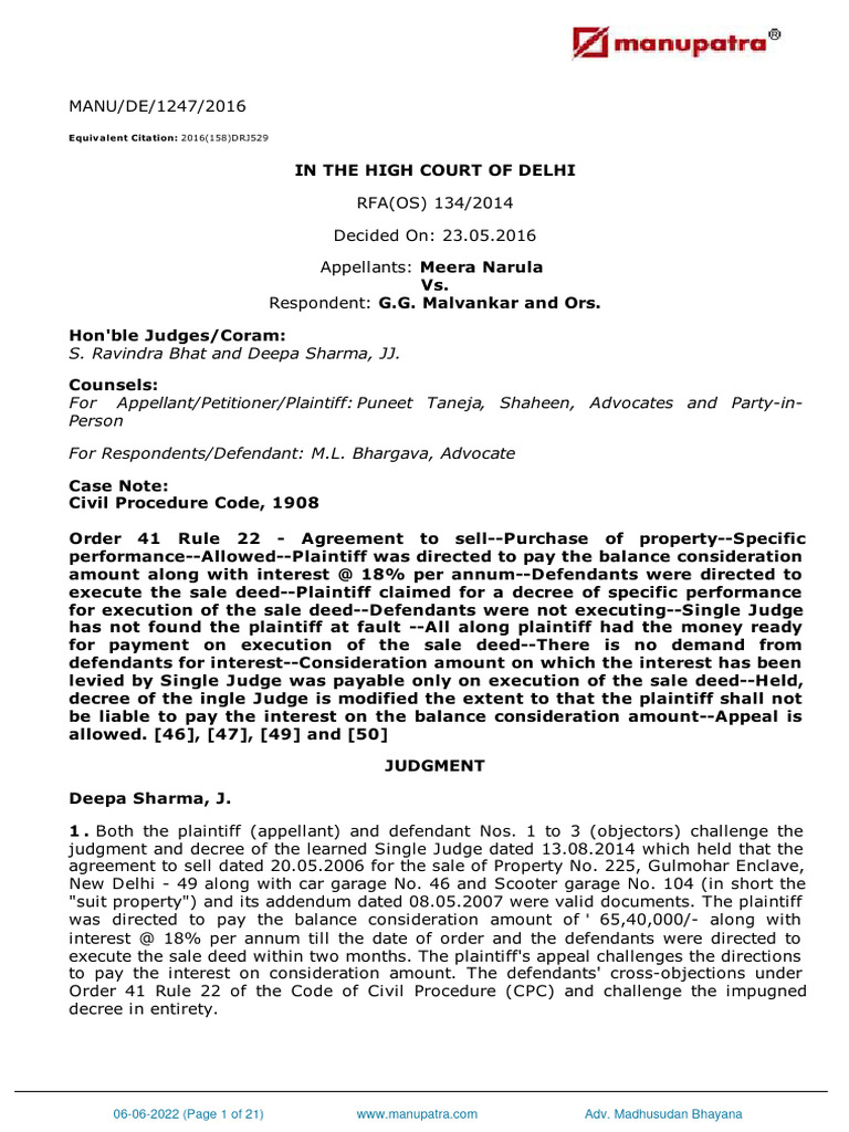 Meera Narula Vs GG Malvankar and Ors | PDF | Lawsuit | Intestacy
