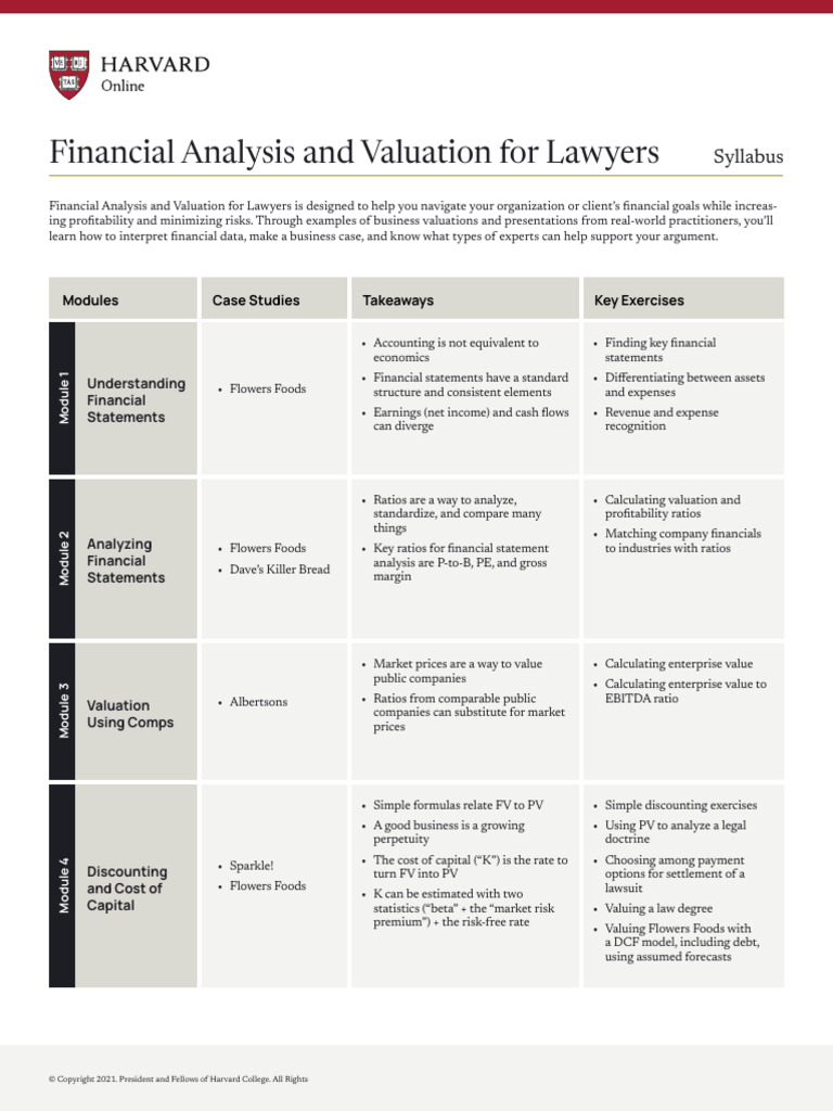 Financial Analisis & Valuation For Lawyers - Syllabus - 1 | PDF ...
