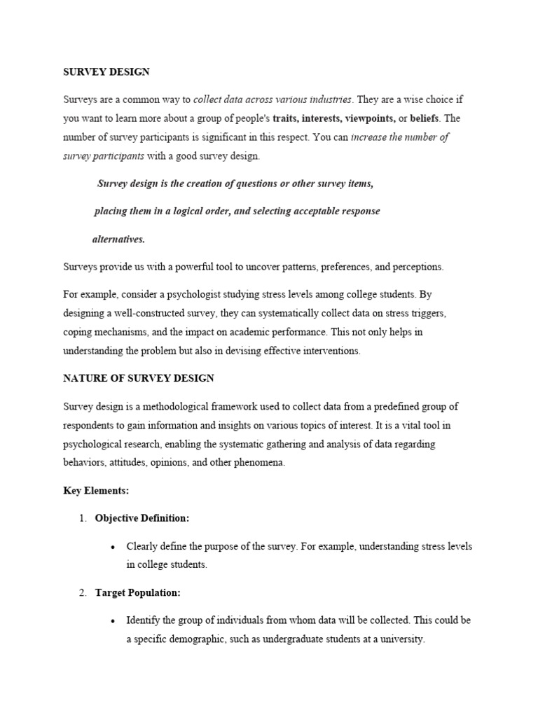 Survey Design | PDF | Survey Methodology | Psychology Survey Design | PDF | Survey Methodology | Psychology