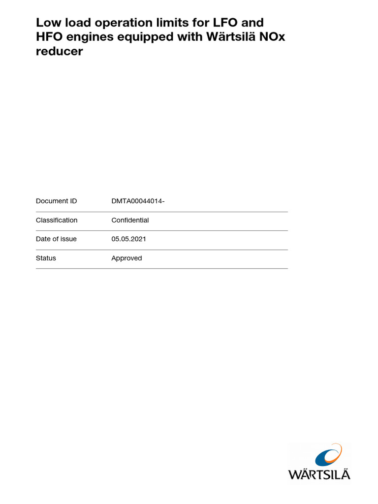 Low Load Operation Limits For LFO and HFO Engines Equipped With Wärtsilä NOx Reducer | PDF