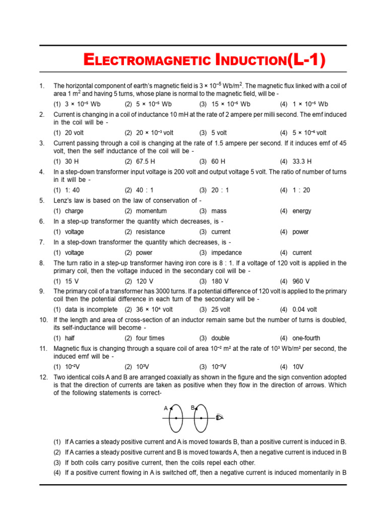 EMI Worksheet L-1 | PDF | Inductance | Inductor