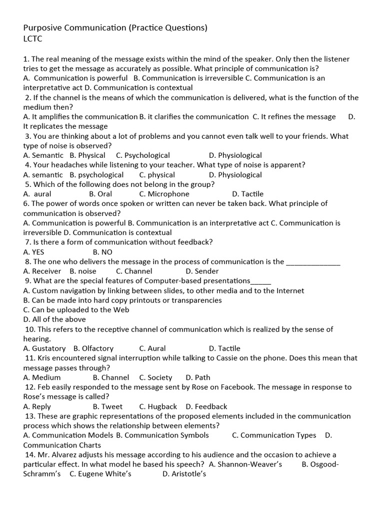 Puprosive Communication 70 Items | PDF | Communication | Human Communication