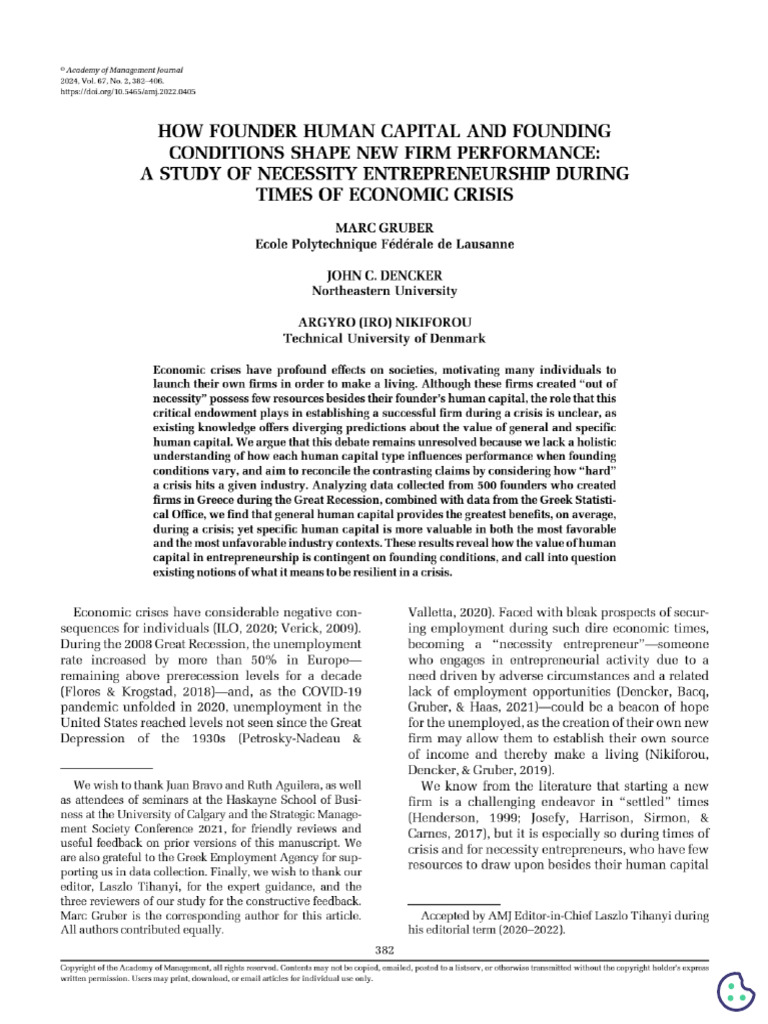 2024 - Bruber - How Founder Human Capital and Founding Conditions Shape ...