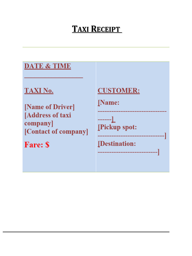 Taxi Receipt Template | PDF | Finance & Money Management