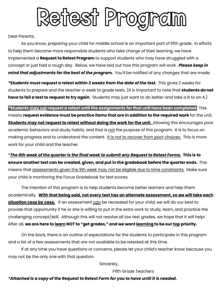 Middle School Prep: Retest Program | PDF | Teachers | Behavior Modification